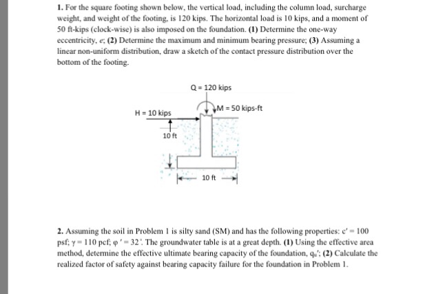 Solved 1. For the square footing shown below, the vertical | Chegg.com