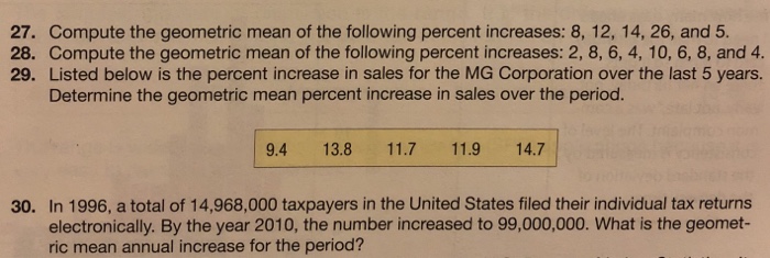 Solved 27. Compute the geometric mean of the following | Chegg.com