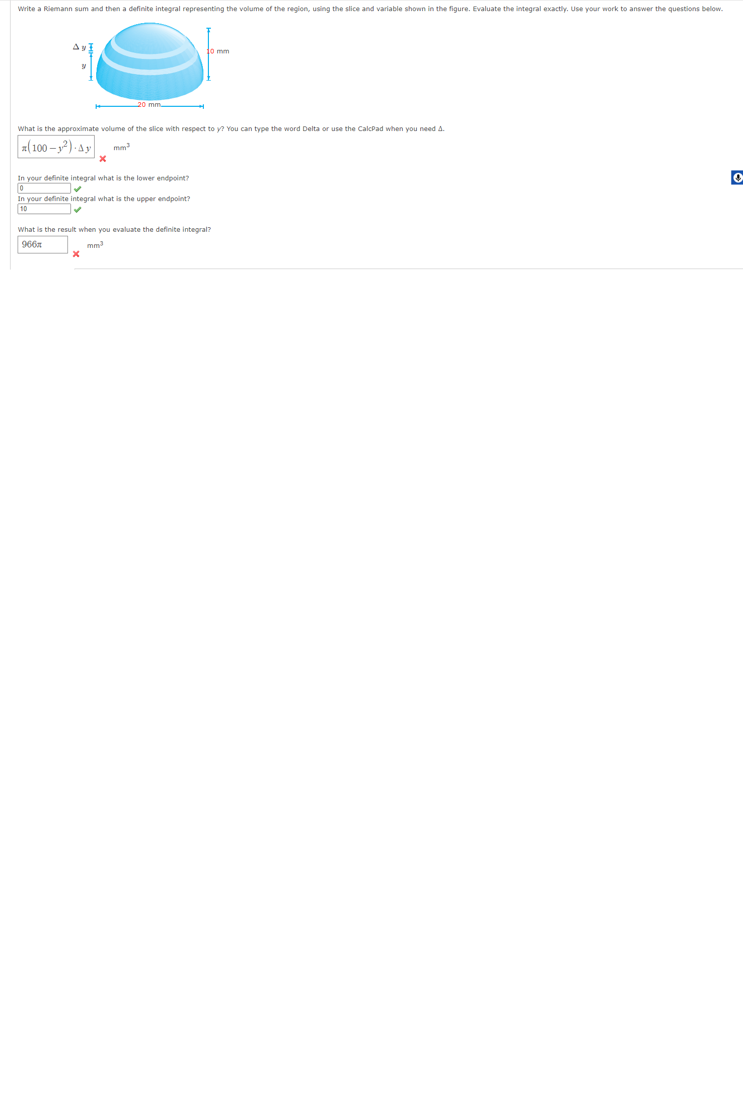 Solved π(100−y2)⋅Δy, mm3 | Chegg.com