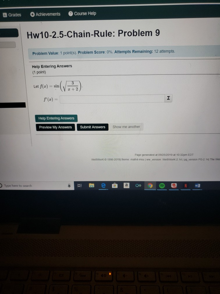 Solved Grades Achievements Course Help Hw10-2.5-Chain-Rule: | Chegg.com