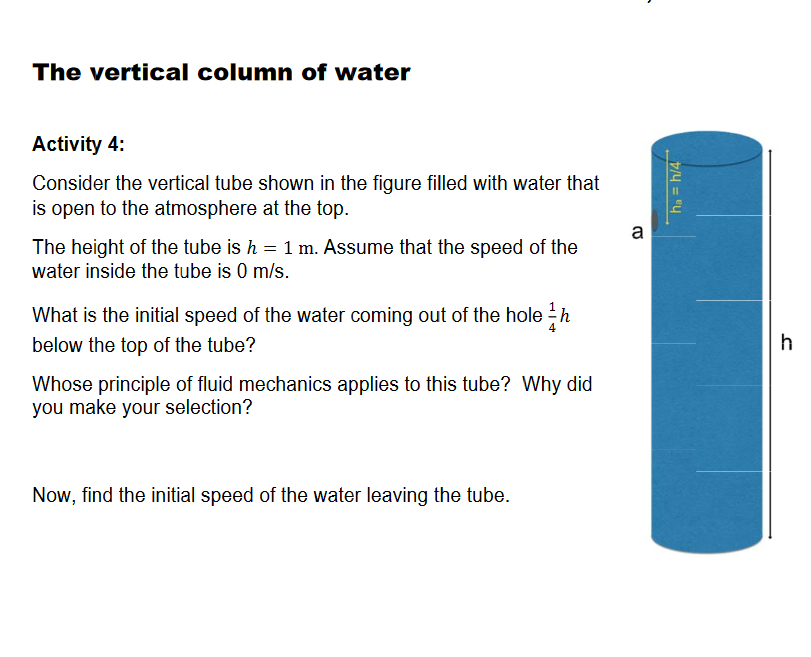 Solved The vertical column of water ha = 1/4 a Activity 4: | Chegg.com