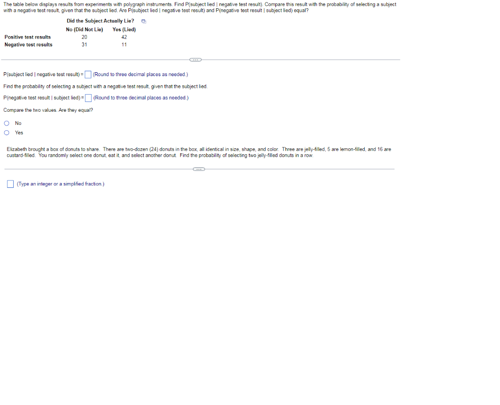 Solved P (subject lied | negative test result) = (Round to | Chegg.com