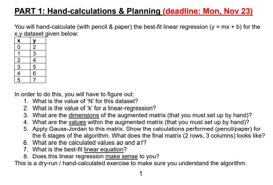 Solved PART 1: Hand-calculations & Planning (deadline: Mon, | Chegg.com