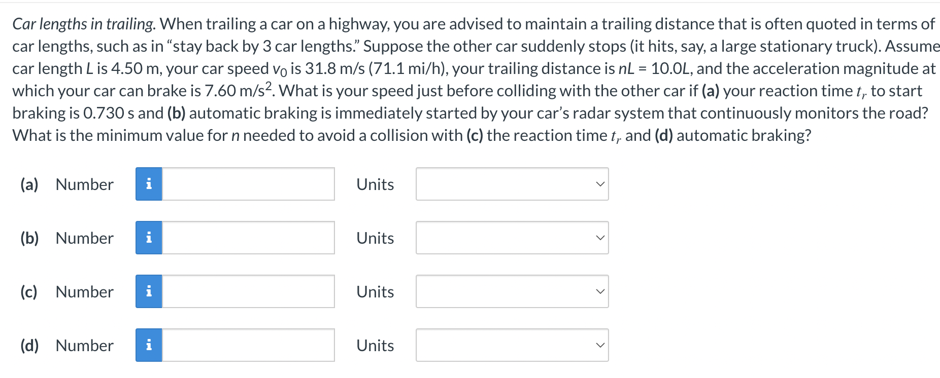 Solved Car lengths in trailing. When trailing a car on a | Chegg.com