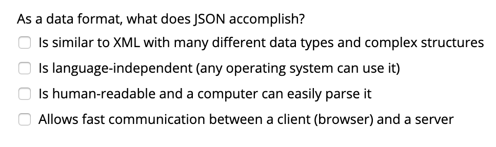 Solved Topic: JSON Please choose the correct answer (or | Chegg.com