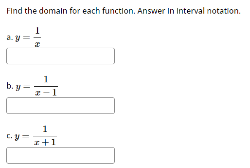 Solved Find the domain for each function. Answer in interval | Chegg.com