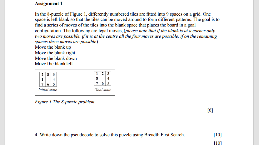 Solved Assignment 1 In the 8-puzzle of Figure 1, differently | Chegg.com
