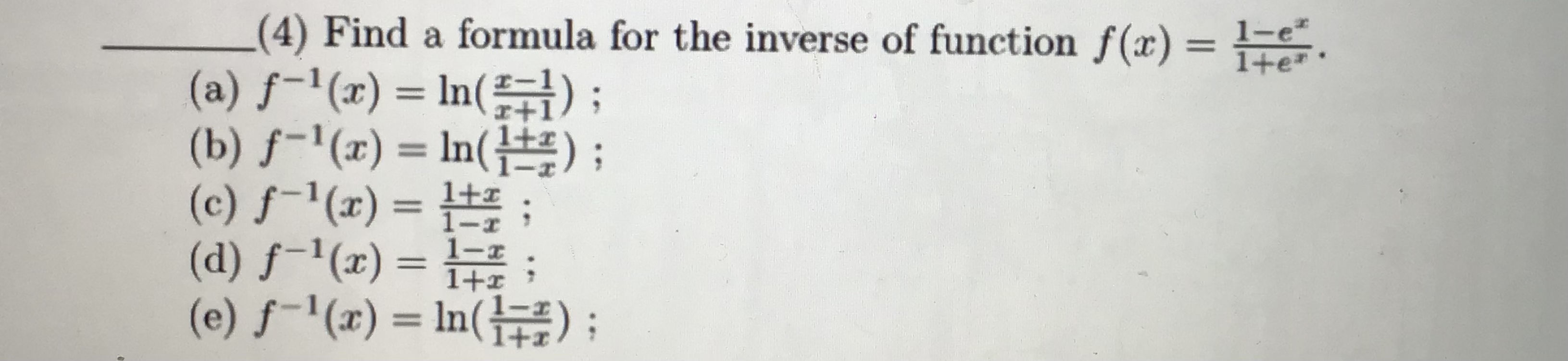 Solved (4) Find a formula for the inverse of function | Chegg.com