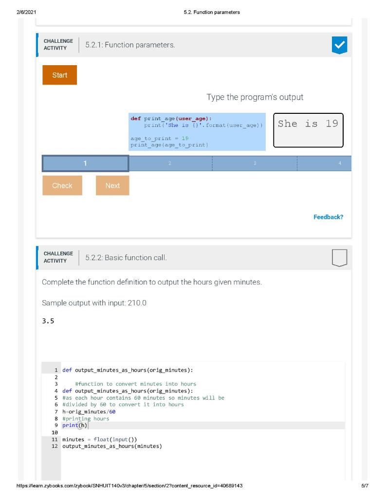 Solved 2 6 2021 52 Function Parameters CHALLENGE ACTIVITY Chegg