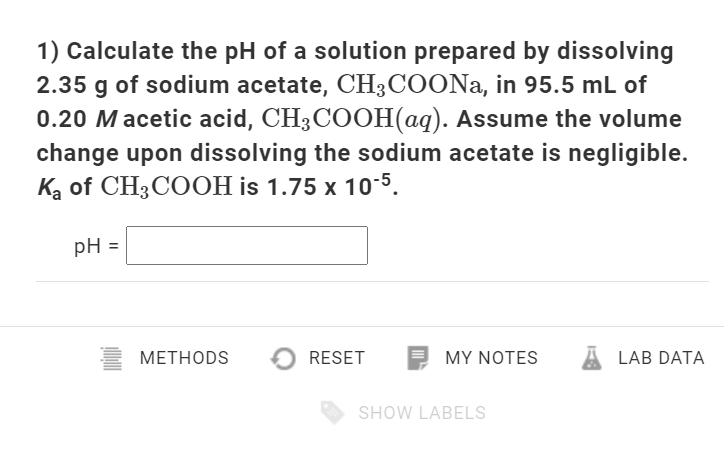 Solved 1) Calculate the pH of a solution prepared by | Chegg.com