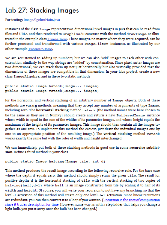 Solved Lab 27: Stacking Images For testing: Image | Chegg.com