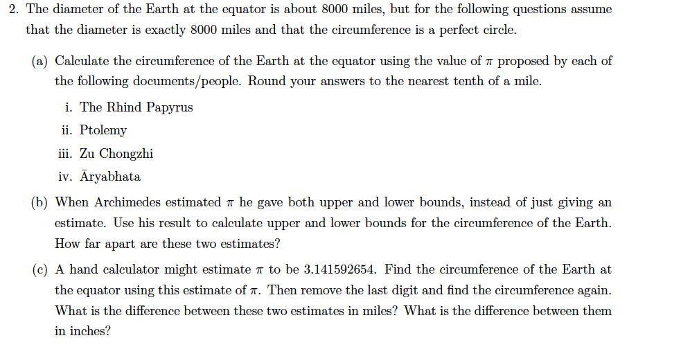 Solved 2. The diameter of the Earth at the equator is about | Chegg.com