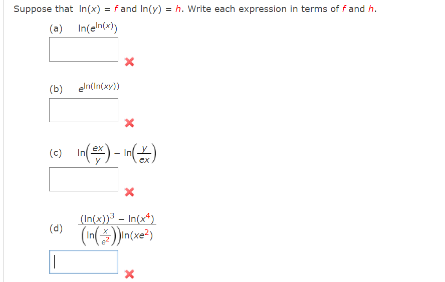 Solved Suppose that ln(x)=f and ln(y)=h. Write each | Chegg.com