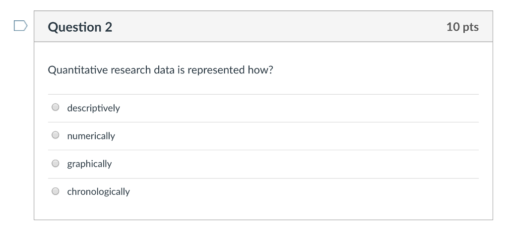 Solved DQuestion 2 10 pts Quantitative research data is | Chegg.com Solved DQuestion 2 10 pts Quantitative research data is | Chegg.com