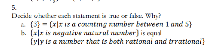 Solved 5. Decide whether each statement is true or false. | Chegg.com