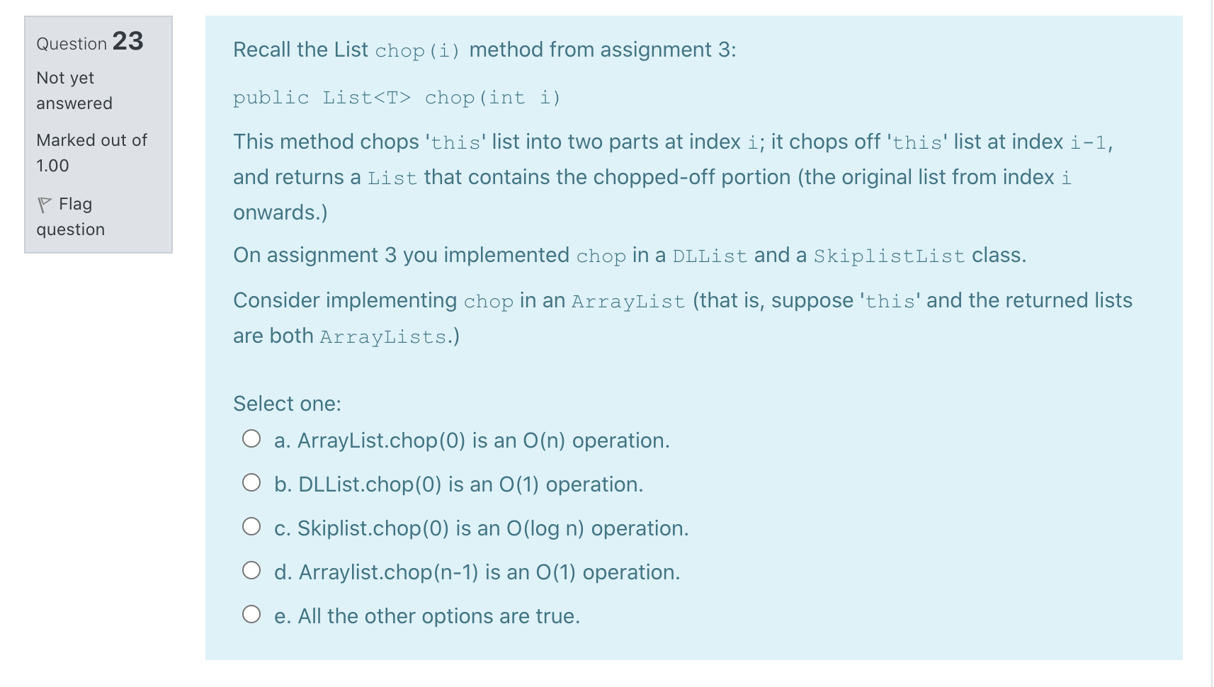 Solved Question 23 Recall the List chop (i) method from | Chegg.com