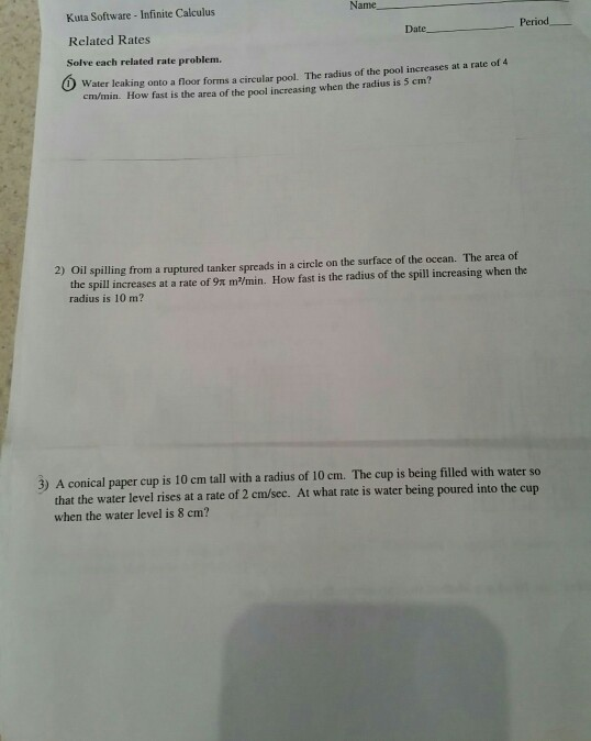 Solved Name Kuta Software - Infinite Calculus Related Rates | Chegg.com