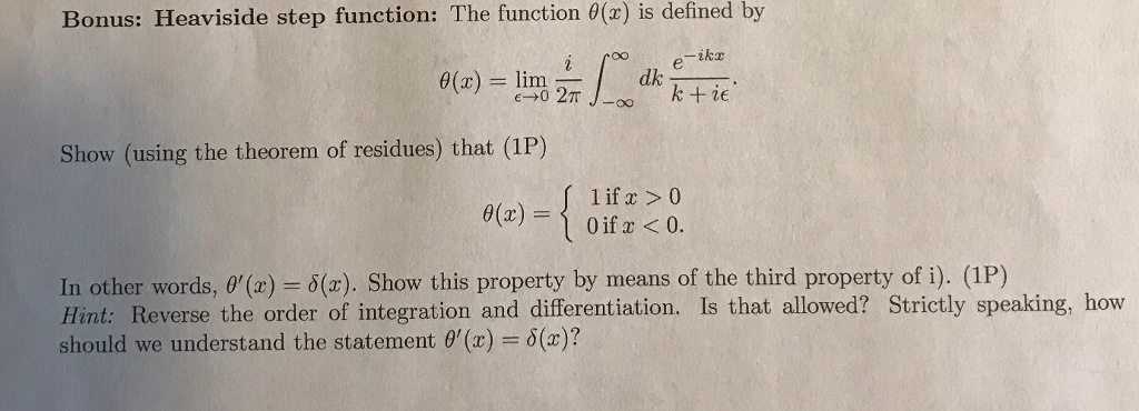 Solved Bonus: Heaviside step function: The function θ(x) is | Chegg.com