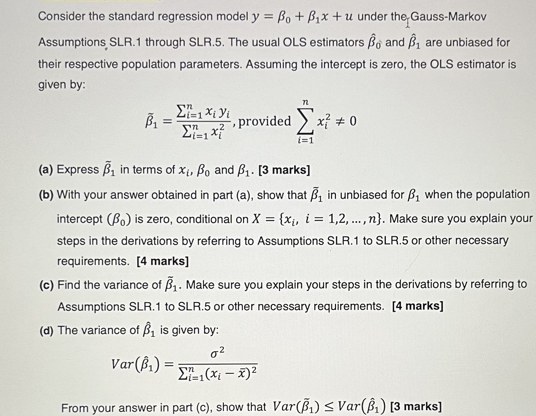 Solved Consider the standard regression model y=β0+β1x+u | Chegg.com