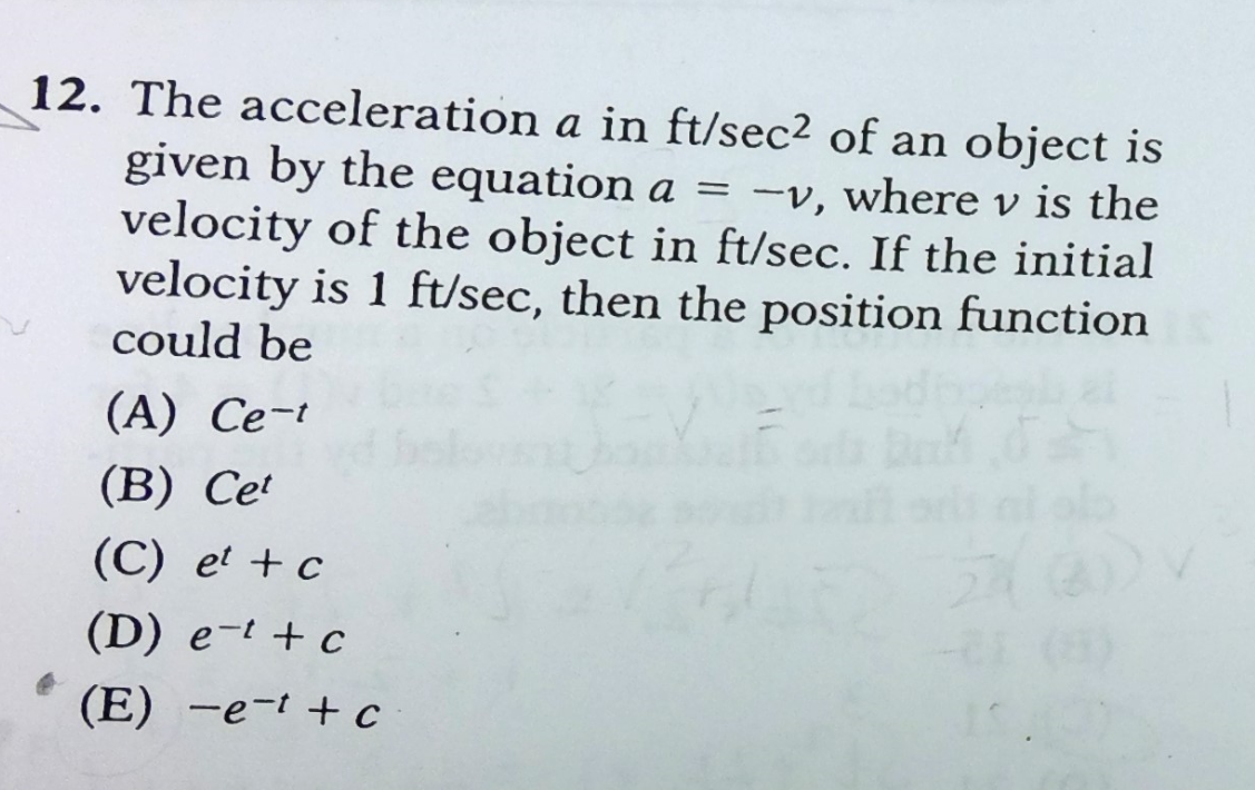 Solved 12 The Acceleration A In Ft Sec2 Of An Object Is