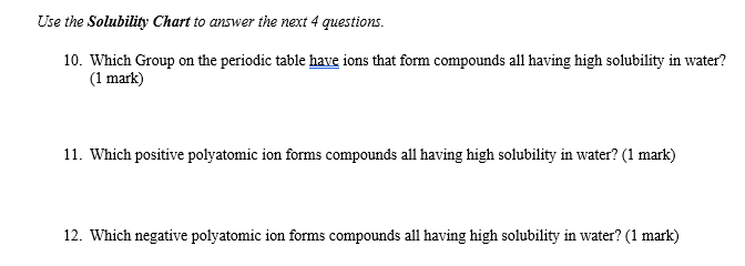 A solubility chart (shown below) is used to predict | Chegg.com