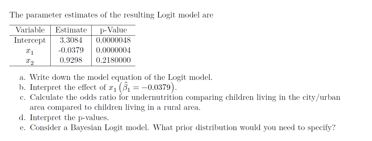 Solved The Parameter Estimates Of The Resulting Logit Model