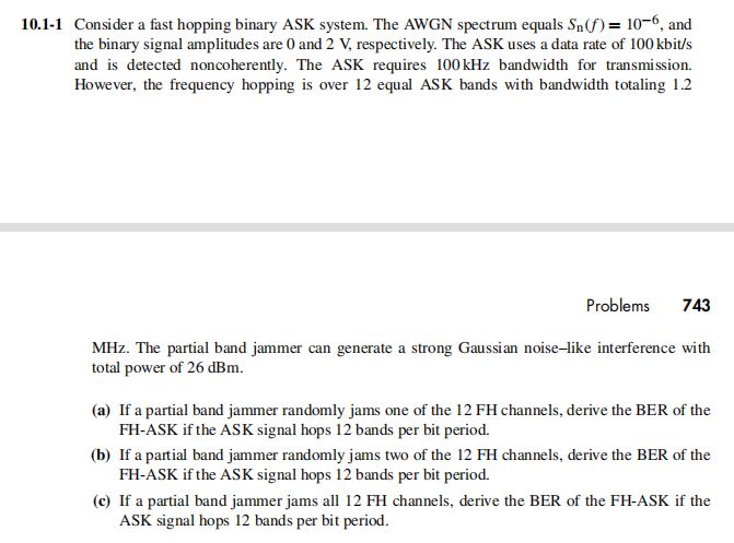Solved 10.1-1 Consider a fast hopping binary ASK system. The | Chegg.com