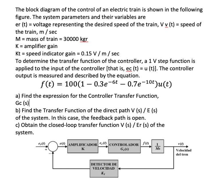 Solved The block diagram of the control of an electric train | Chegg.com