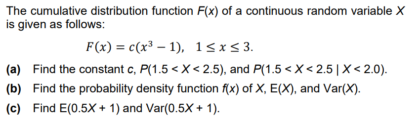 Solved The cumulative distribution function F(x) of a | Chegg.com