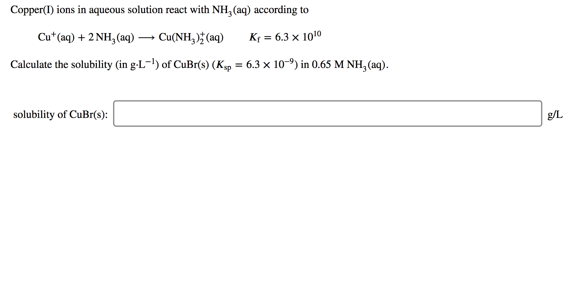 Solved Copper(I) ions in aqueous solution react with NH2(aq) | Chegg.com