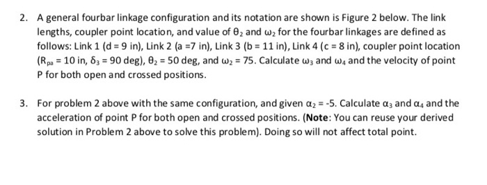 Solved 2. A general fourbar linkage configuration and its | Chegg.com
