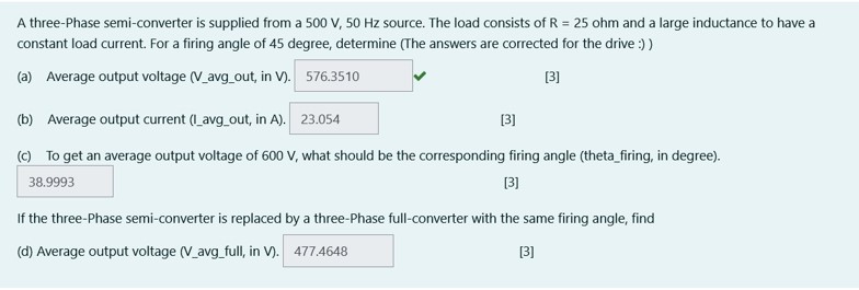 Solved A three-Phase semi-converter is supplied from a | Chegg.com