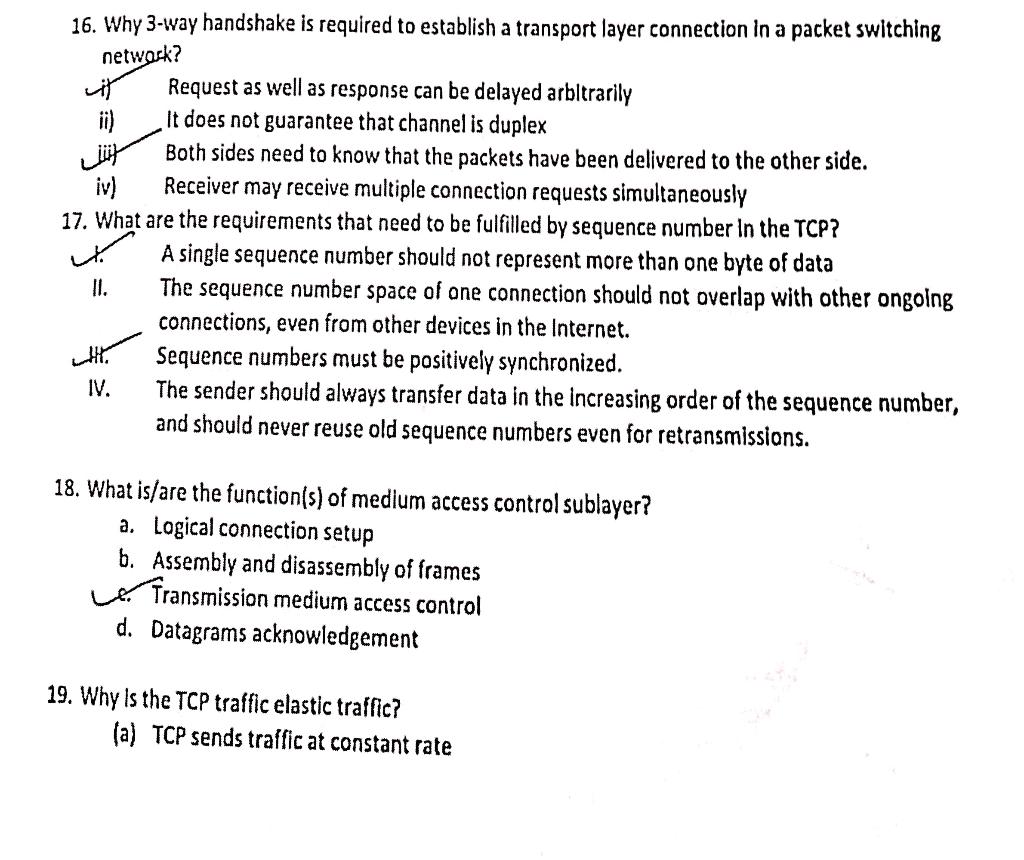Solved 16. Why 3 -way handshake is required to establish a | Chegg.com