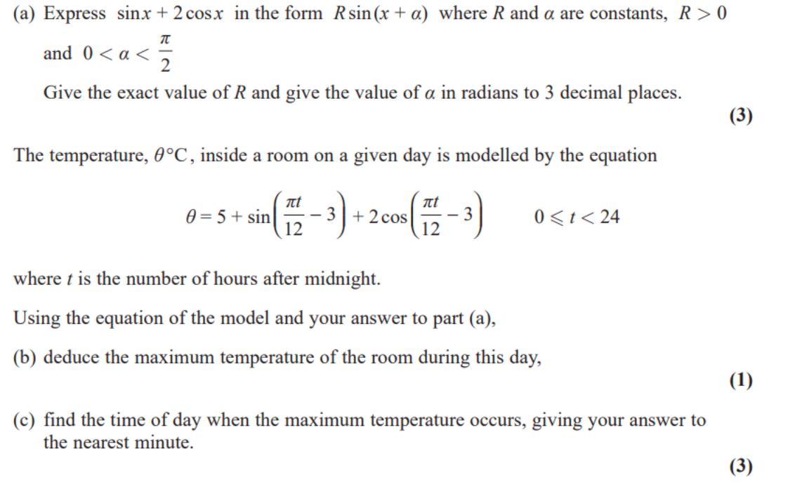 Solved (a) Express sinx + 2 cosx in the form Rsin(x + a) | Chegg.com