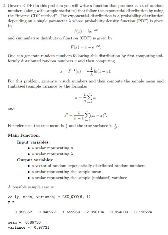 2. (Inverse CDF) In this problem you will write a | Chegg.com