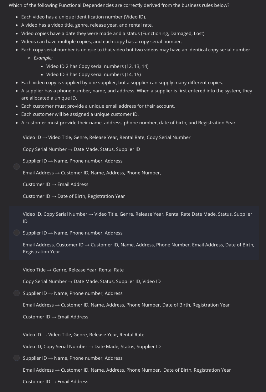 Solved Which of the following Functional Dependencies are | Chegg.com