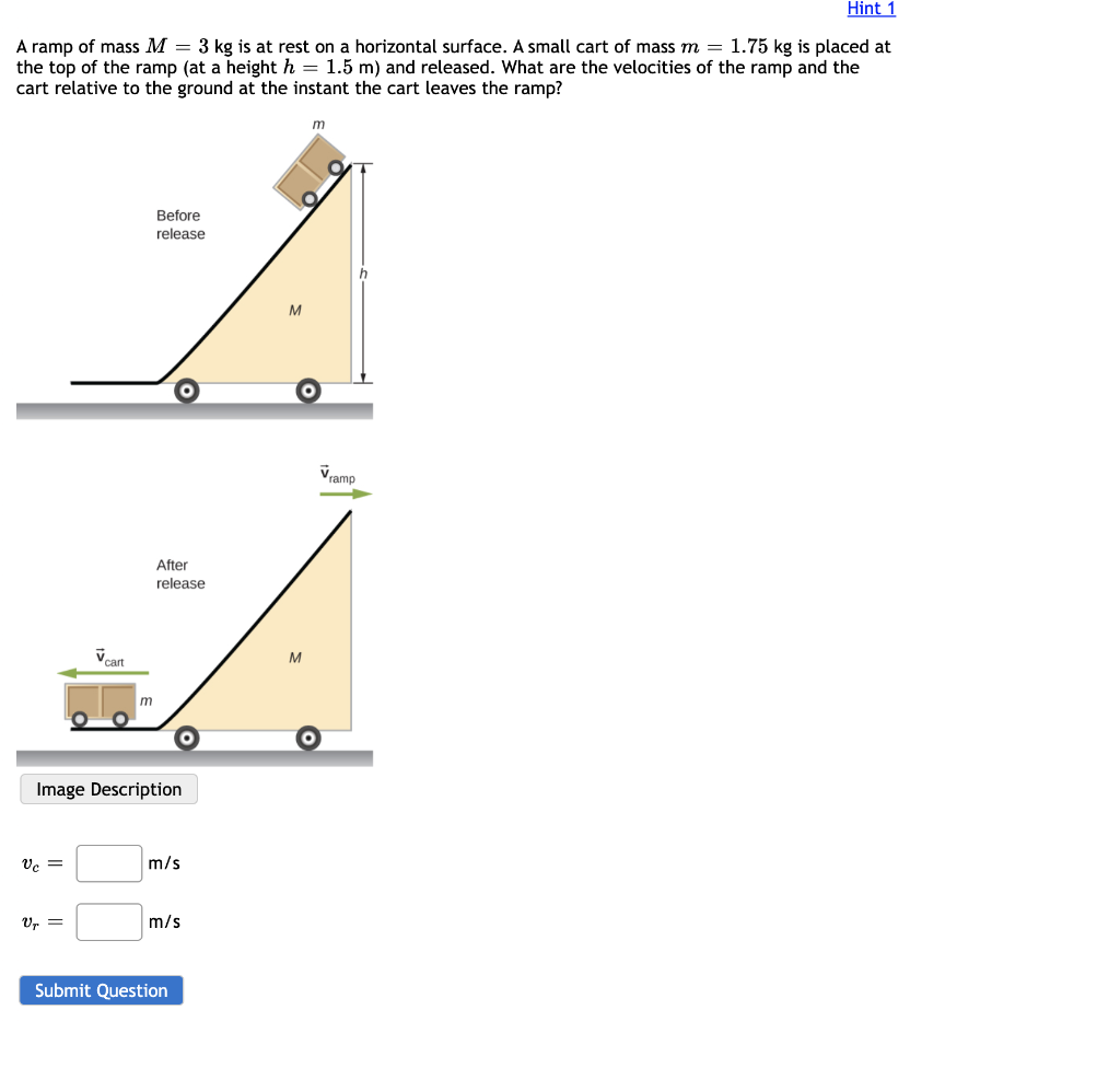 Solved A ramp of mass M=3 kg is at rest on a horizontal | Chegg.com