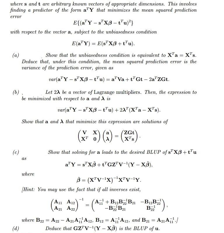 Solved EXERCISE 3 Suppose that a nx 1 vector of responses | Chegg.com