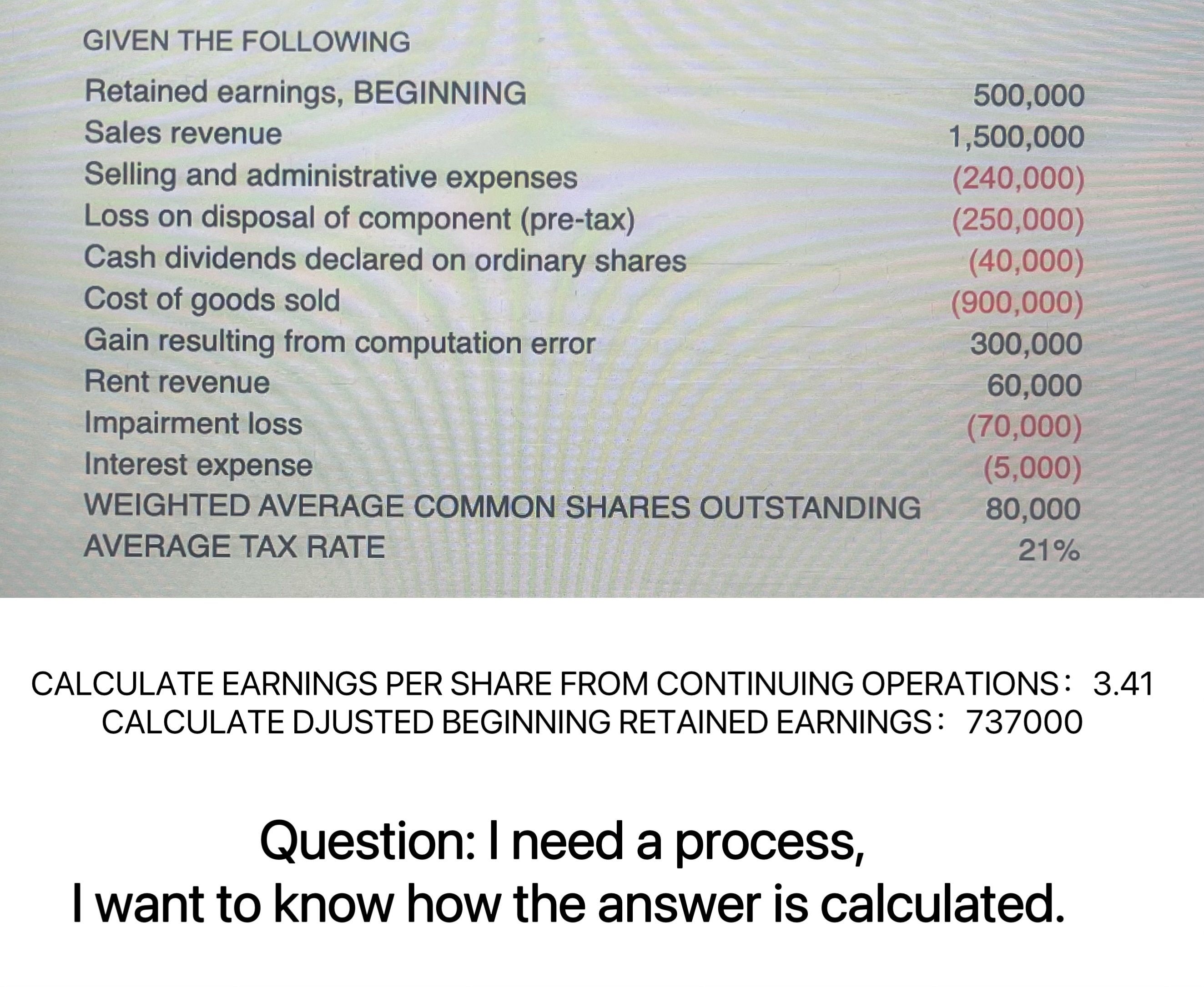Solved CALCULATE EARNINGS PER SHARE FROM CONTINUING | Chegg.com
