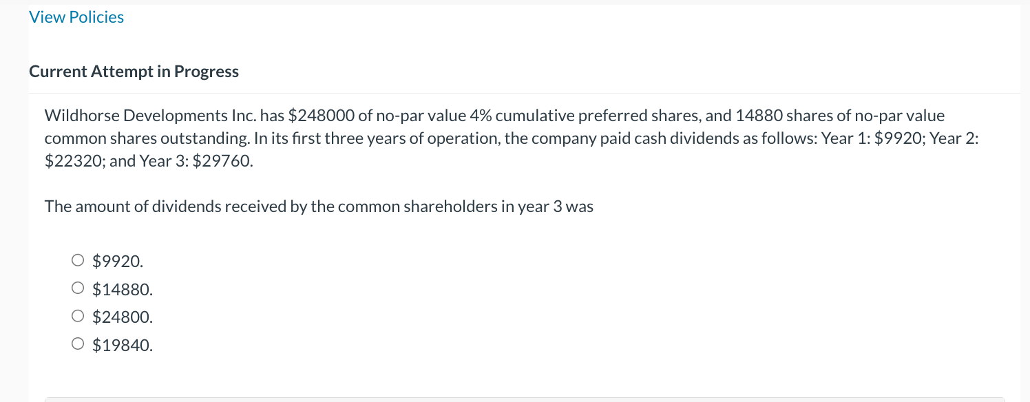 Solved View PoliciesCurrent Attempt in ﻿ProgressWildhorse | Chegg.com