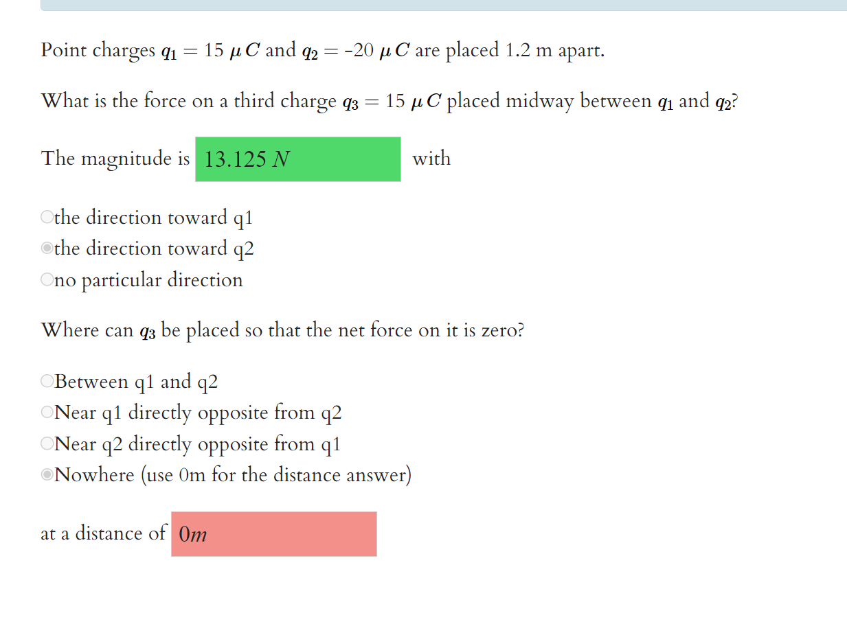 Solved Point charges q1=15μC and q2=−20μC are placed 1.2 m | Chegg.com