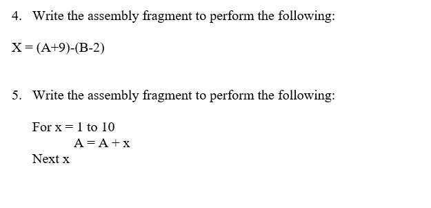 Solved 4 Write The Assembly Fragment To Perform The 