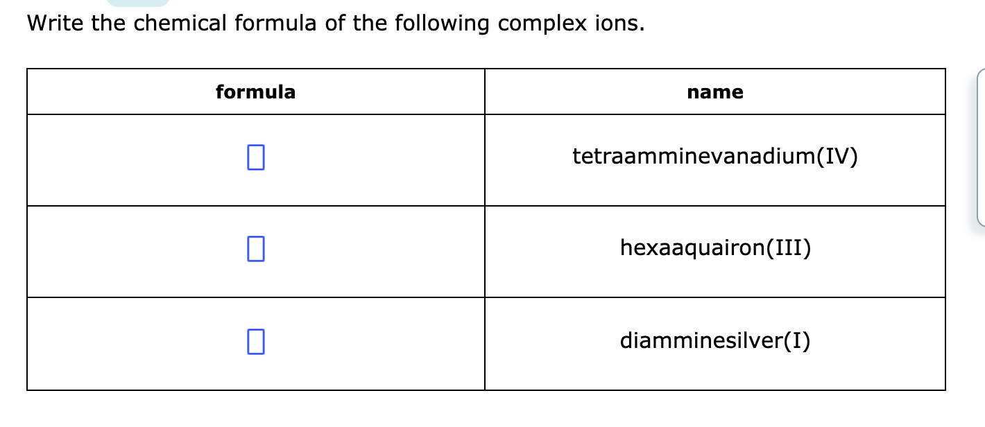 Solved Write the chemical formula of the following complex | Chegg.com