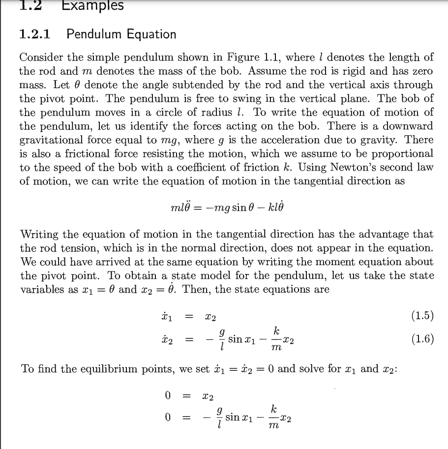 Solved 1.2.1 Pendulum Equation Consider the simple pendulum | Chegg.com