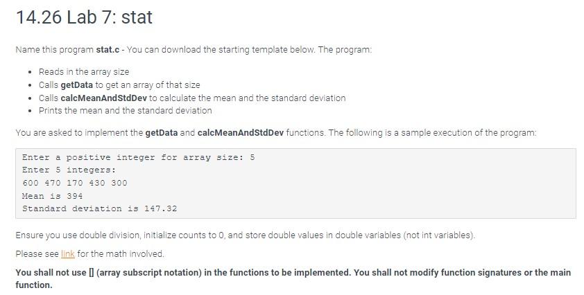Solved 14.26 Lab 7: stat Name this program stat.c - You can | Chegg.com