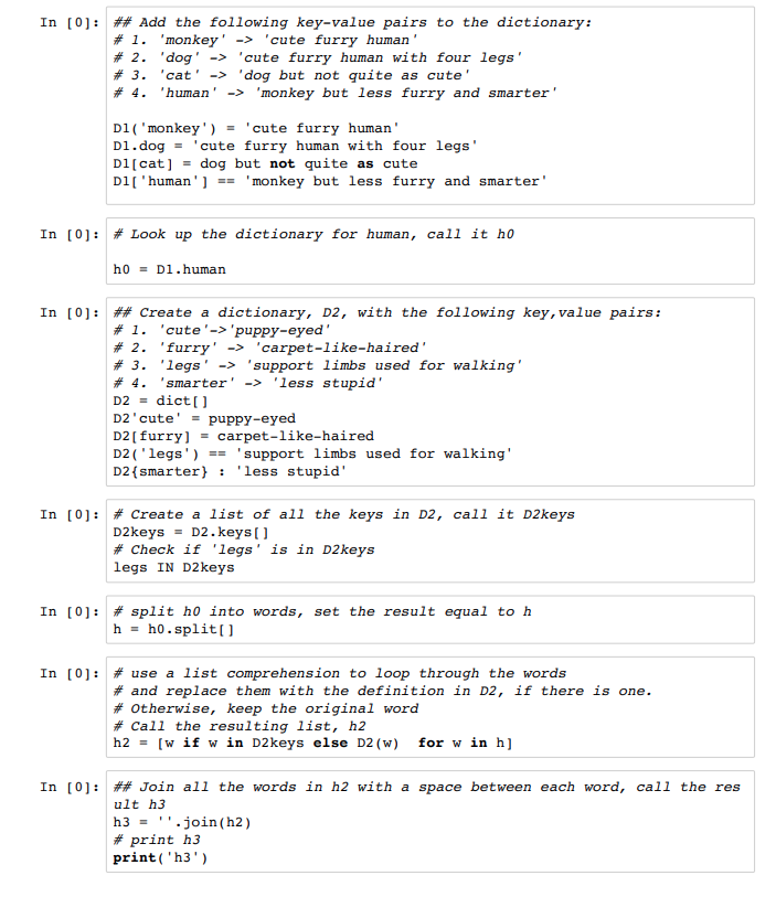 Solved Dictionaries and List Comprehension The following | Chegg.com