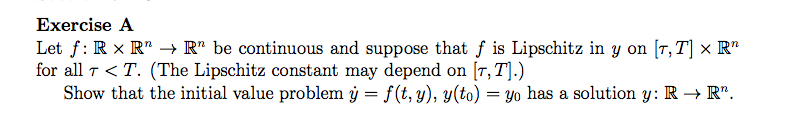 Solved Exercise A Let f: RxR" + R" be continuous and suppose | Chegg.com