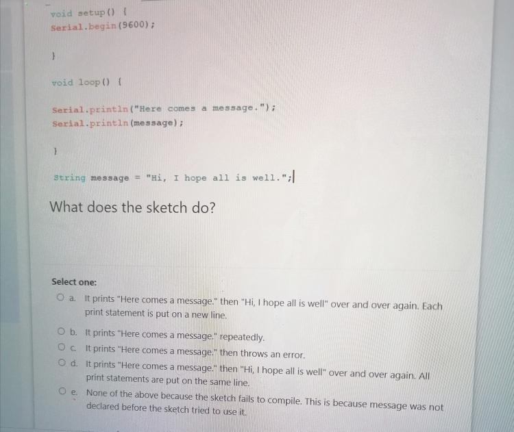 Solved void setup() ! Serial.begin(9600); 3 void loop() { | Chegg.com