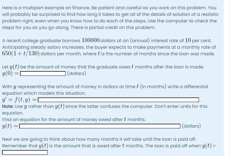 Here is a multipart example on finance. Be patient | Chegg.com