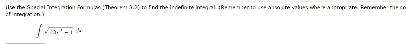 Solved Use the Special Integration Formulas (Theorem 8.2) to | Chegg.com